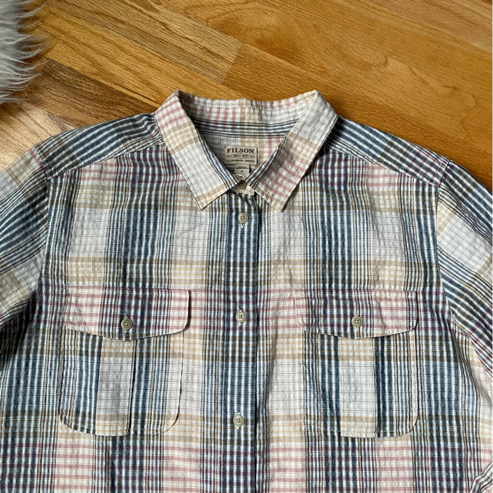Filson Conway Plaid Seersucker Button Blouse - Gem